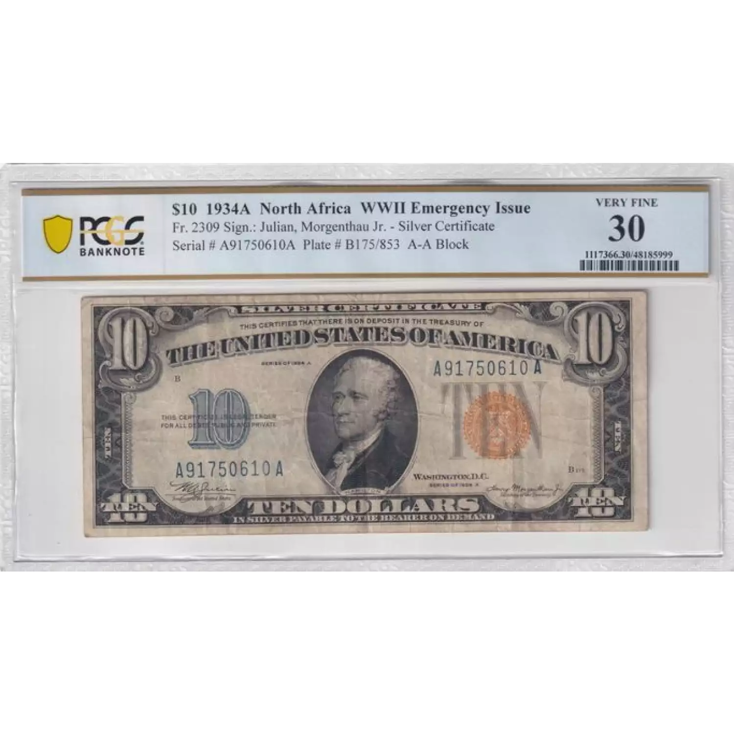 $10 1934-A yellow seal Emergency Notes Issued During WW2 2309 - Hertel ...