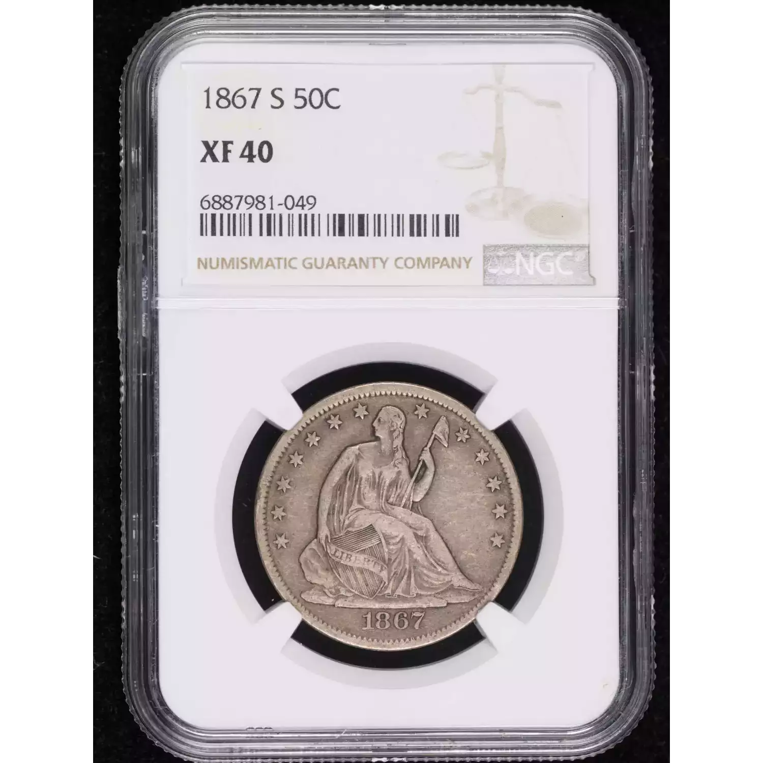 1867-S Half Dollars Liberty Seated NGC XF-40 - Hertel's Coins Inc.
