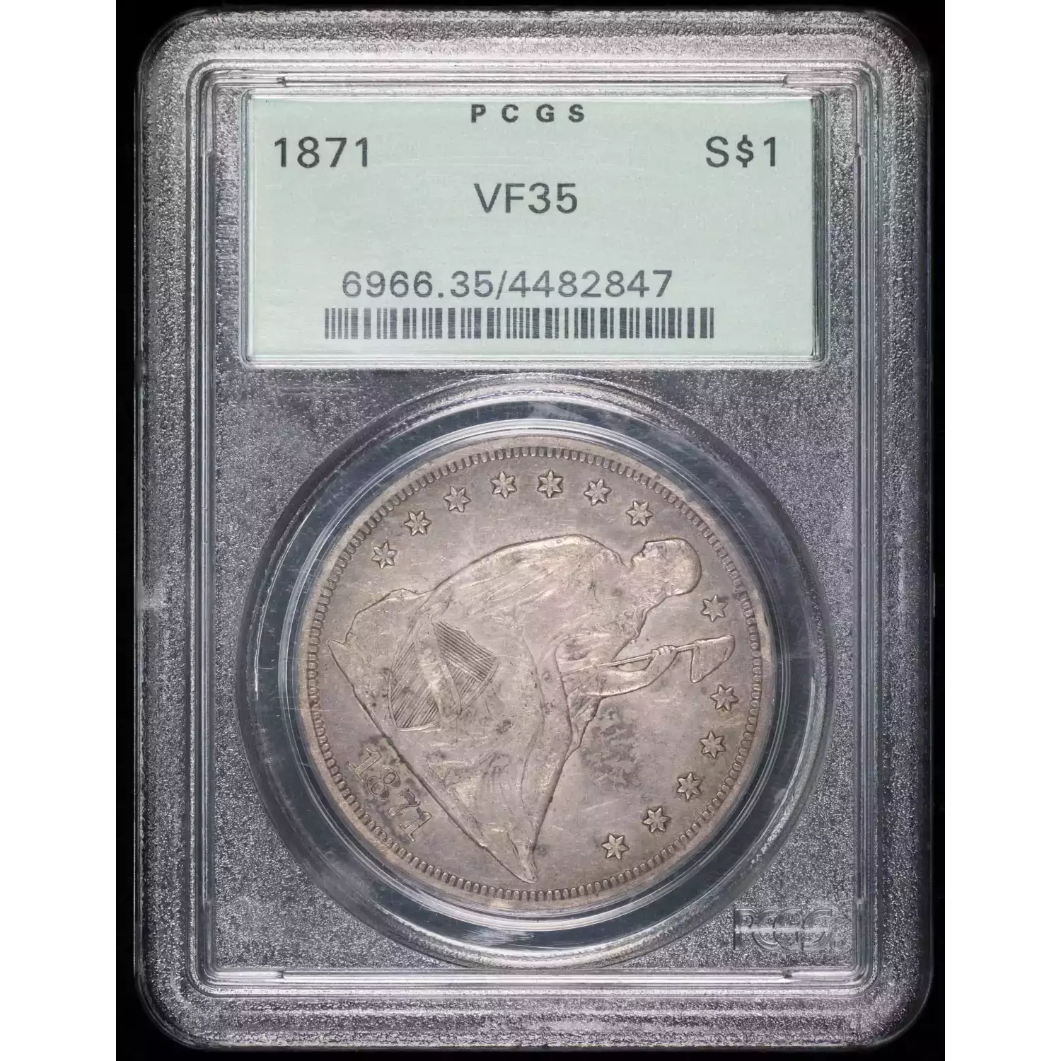 1871 Liberty Seated Silver Dollars PCGS VF-35 OGH - Hertel's Coins Inc.
