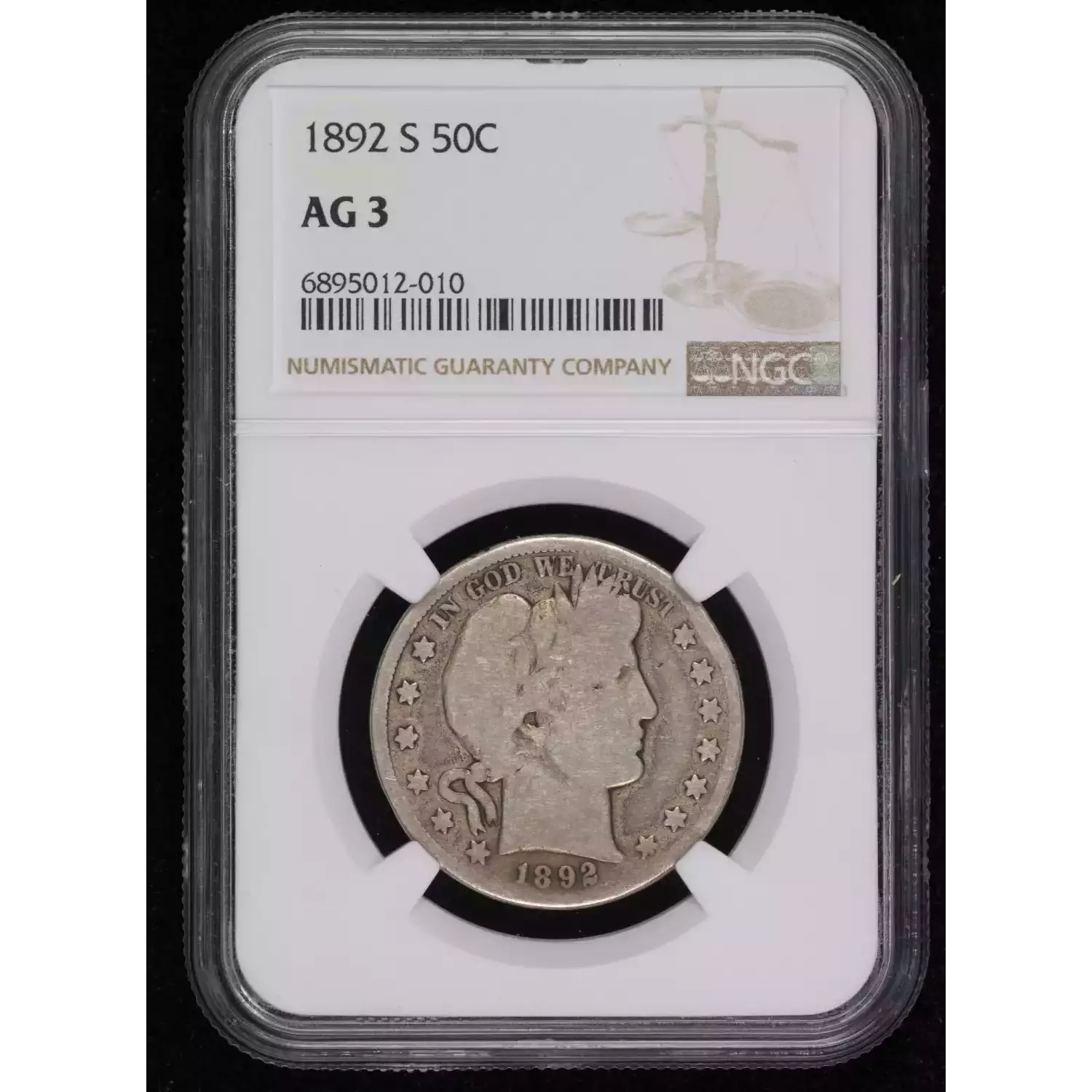 1892-S Barber Half Dollar NGC AG-3 - Hertel's Coins Inc.