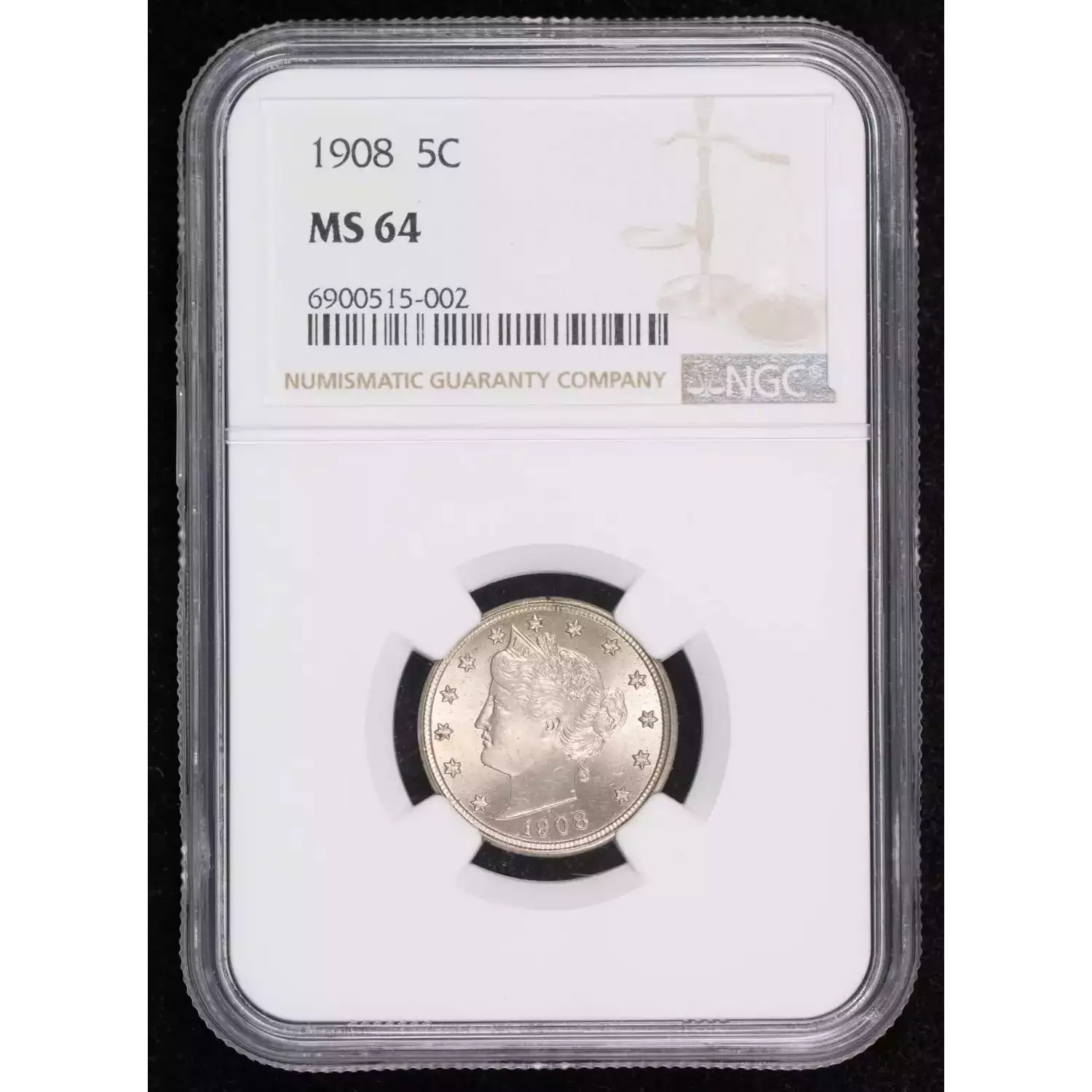 1908 Nickel Liberty Head NGC MS-64 - Hertel's Coins Inc.