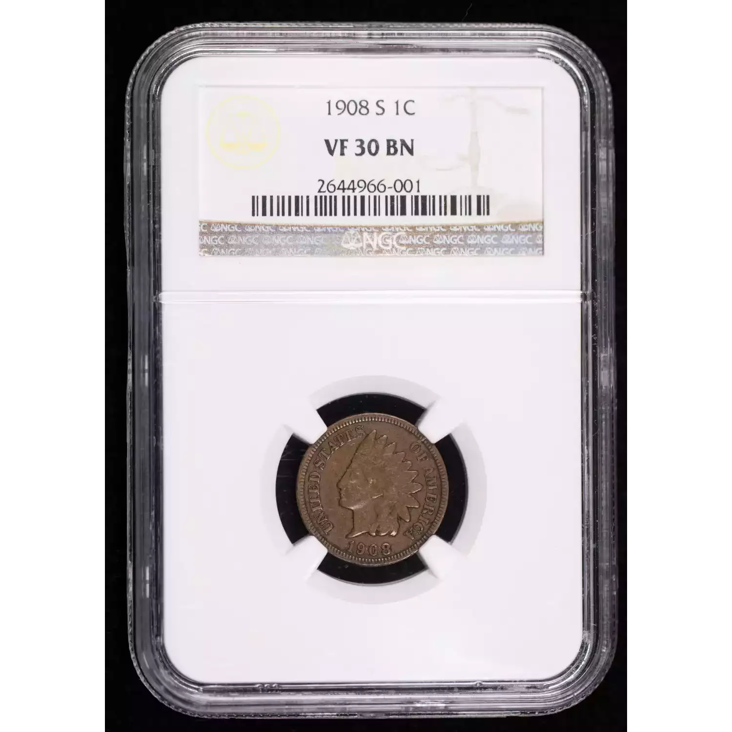 1908-S Small Cents Indian Head NGC VF-30 BN - Hertel's Coins Inc.