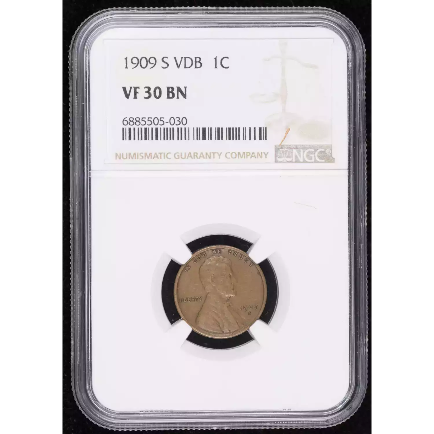 1909-S VDB Small Cents Lincoln, Wheat Ears Reverse NGC VF-30 BN - Hertel's Coins Inc.