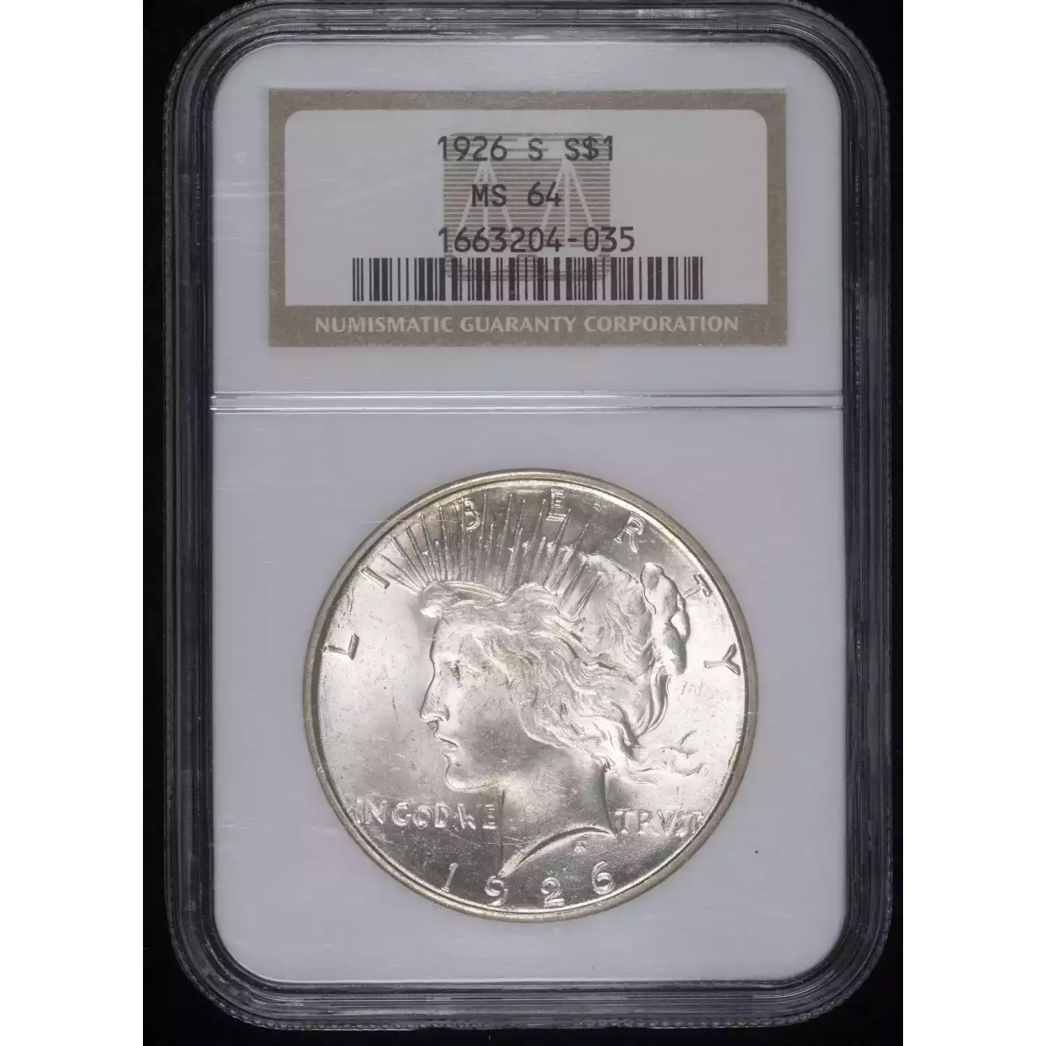 1926-S Peace Silver Dollar NGC MS-64 - Hertel's Coins Inc.