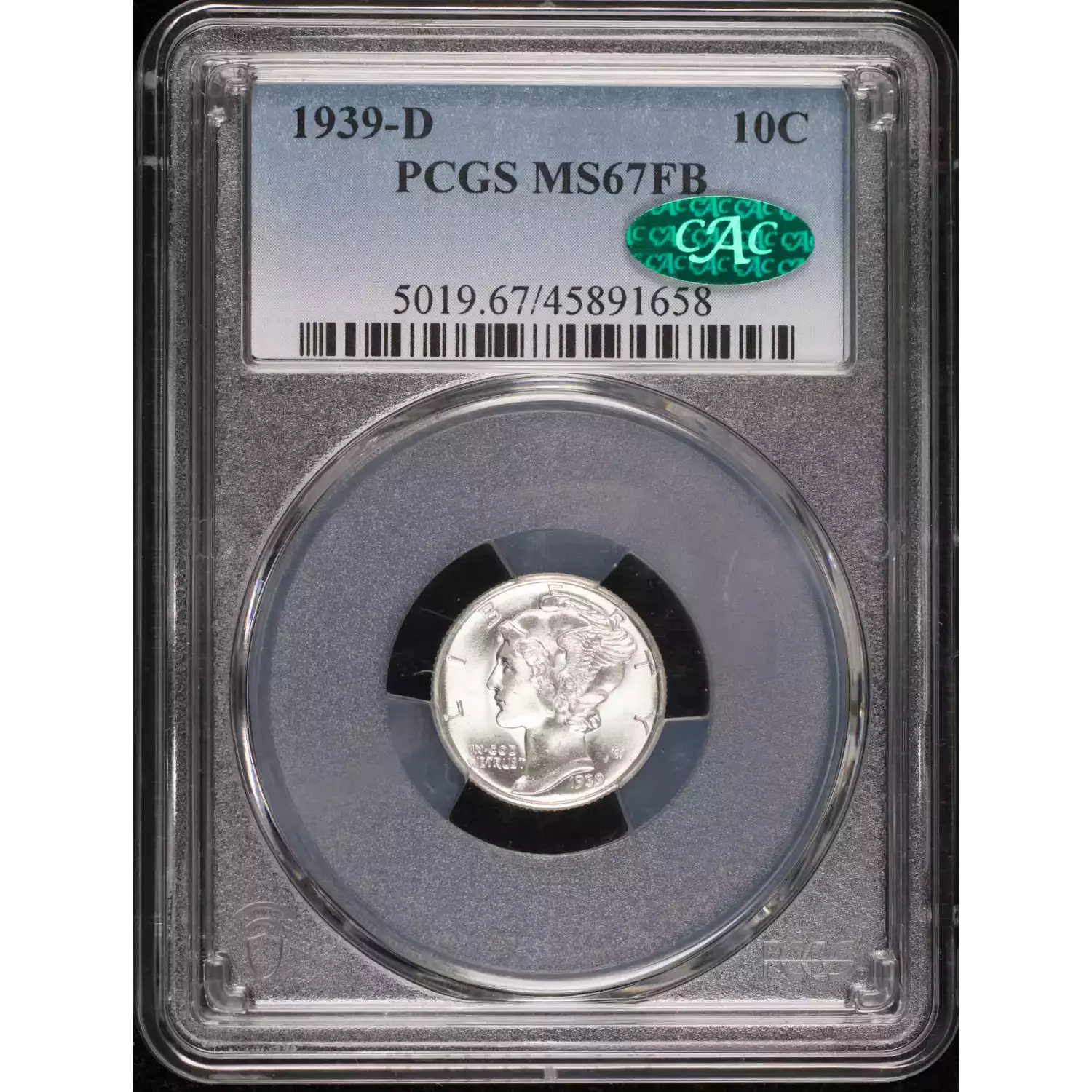 1939-D Dimes Winged Liberty Head or Mercury PCGS MS-67 FB CAC CAC - Hertel's Coins Inc.