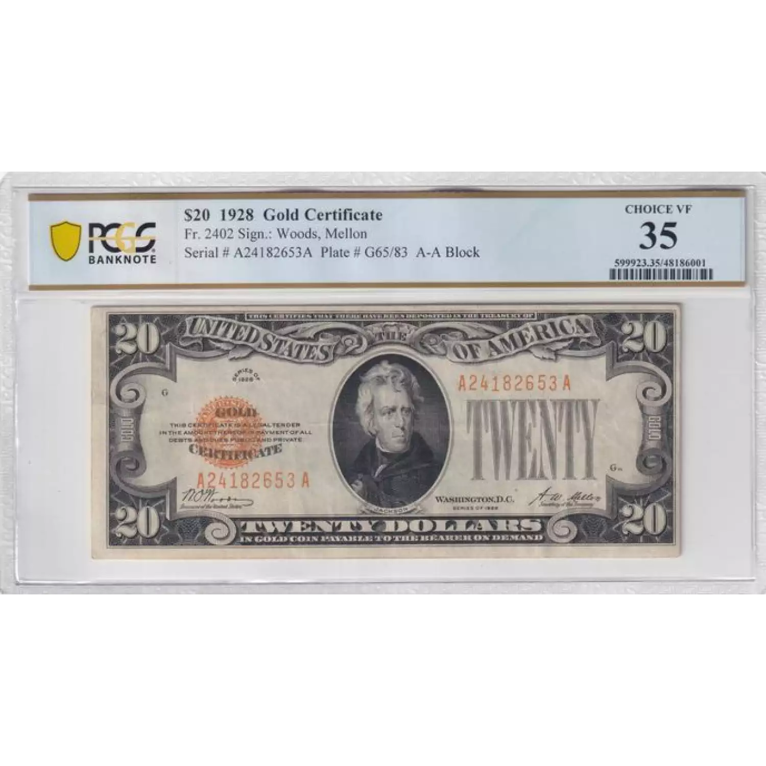 $20 1928 gold seal. Small Size Gold Certificates 2402 - Hertel's Coins Inc.