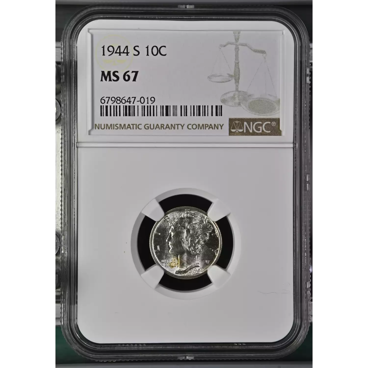 1944-S Dimes Winged Liberty Head or Mercury NGC MS-67 - Hertel's Coins Inc.