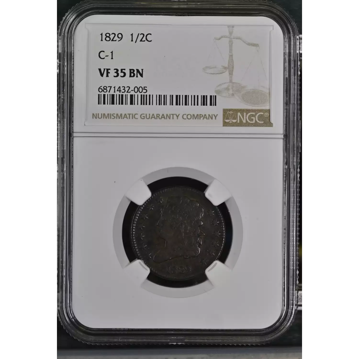 1829 Half Cents Classic Head 1809 - 36 NGC VF-35 BN C-1 - Hertel's Coins Inc.