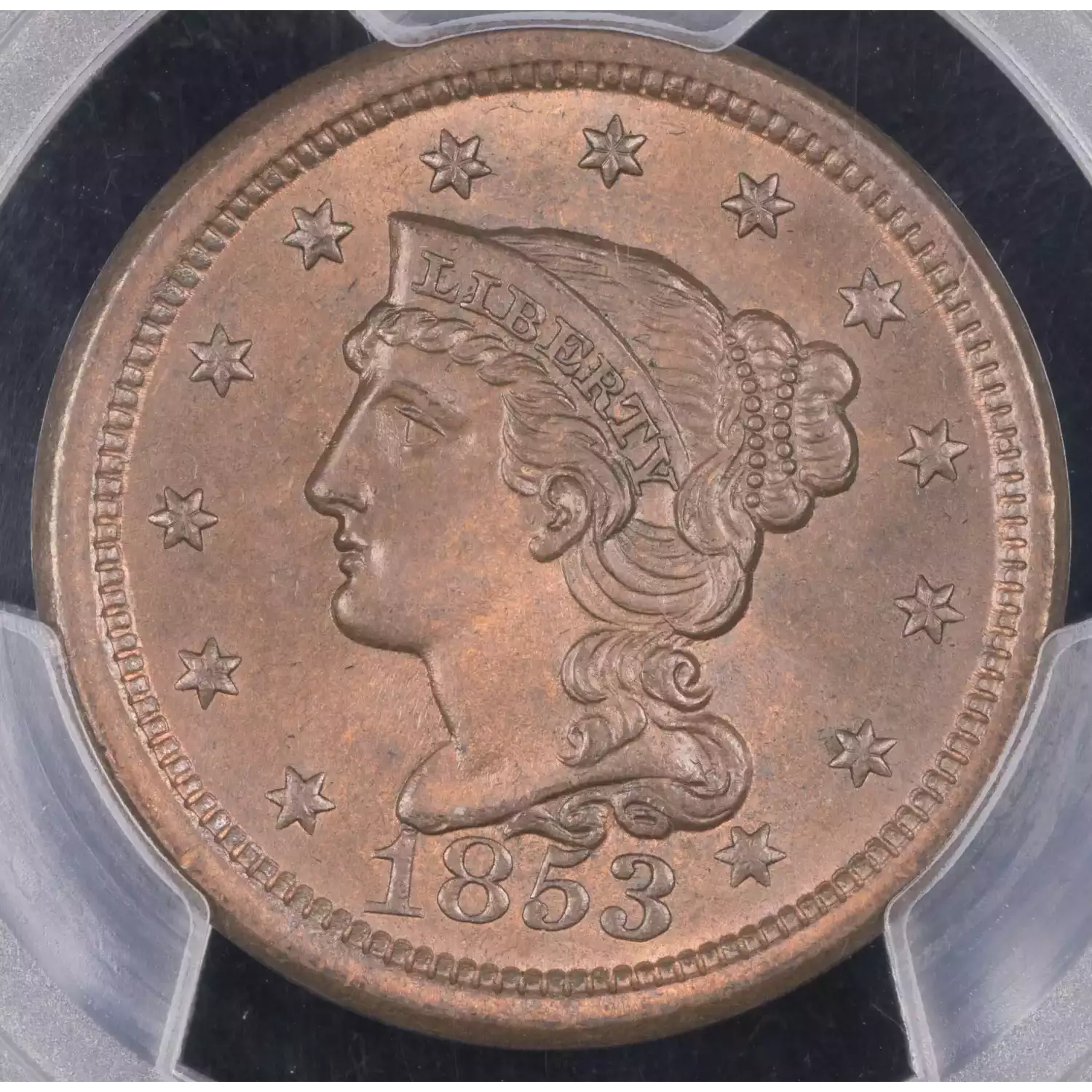 1853 Braided Hair Cent PCGS MS-65 BN CAC CAC - Hertel's Coins Inc.
