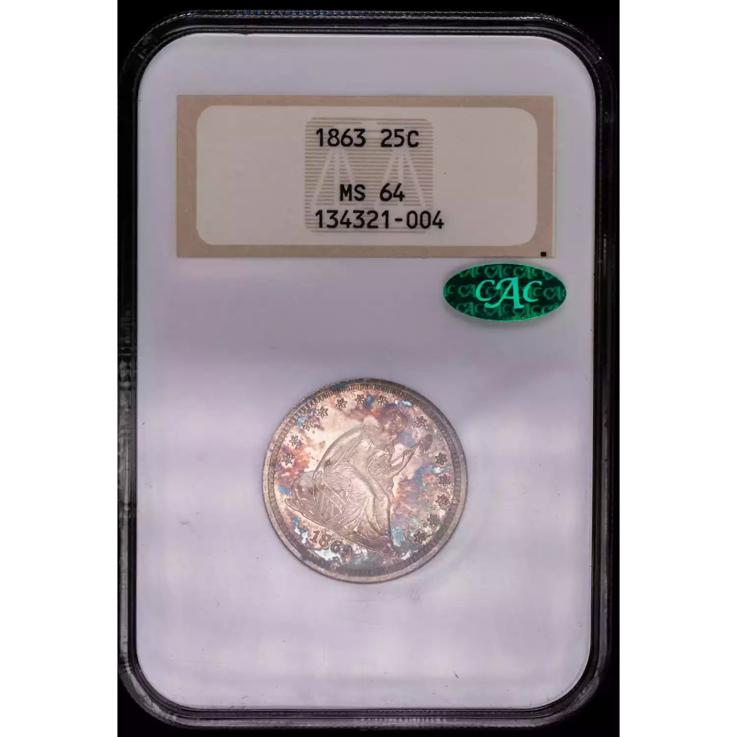 1863 Seated Liberty Quarter NGC MS-64 CAC FATTY HOLDER CAC - Hertel's ...