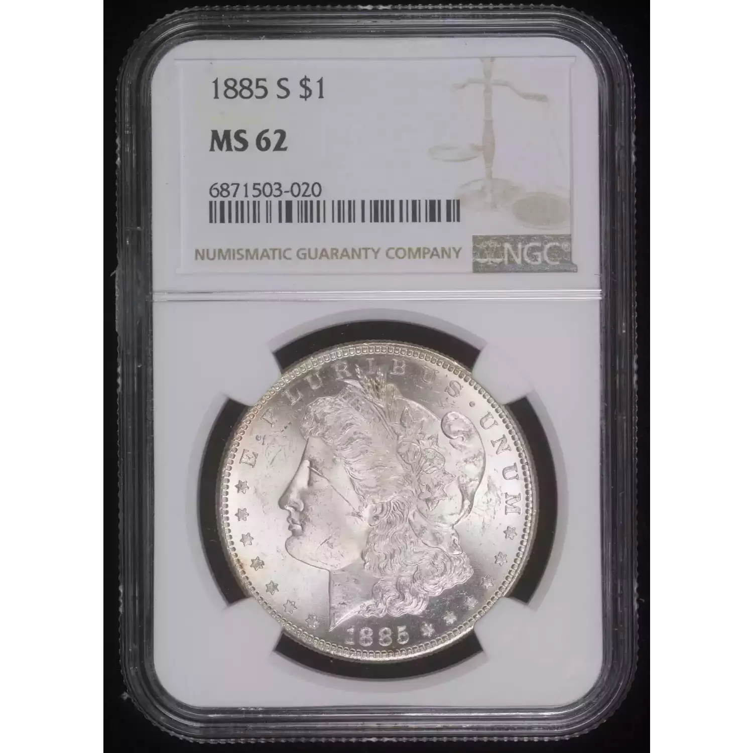 1885-S Morgan Silver Dollar NGC MS-62 - Hertel's Coins Inc.