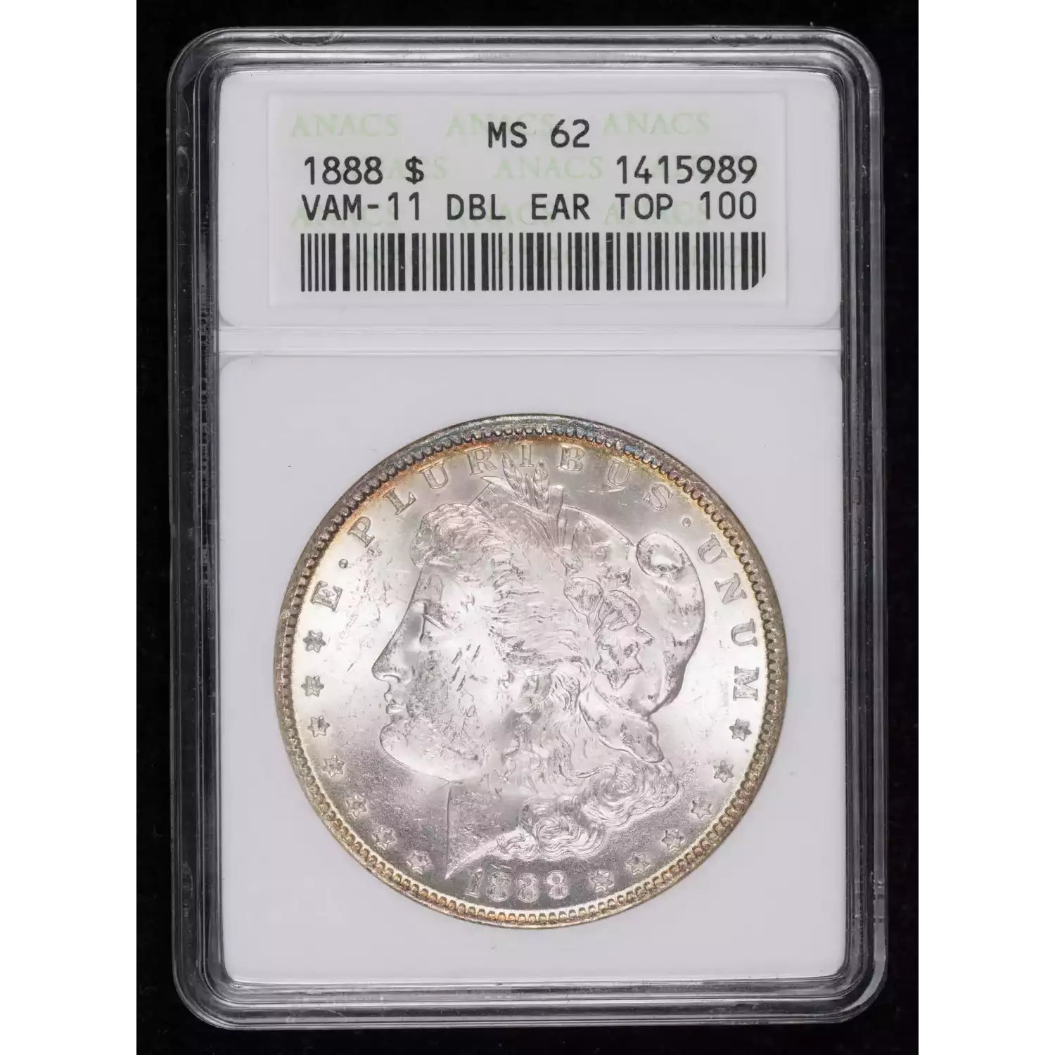 1888 Morgan Silver Dollar ANACS MS-62 VAM-11 DOUBLE EAR SOAPBOX - Hertel's Coins Inc.