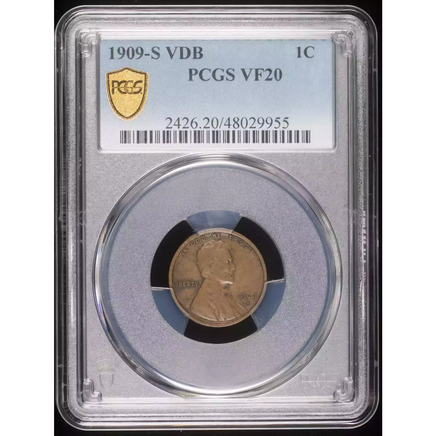 1909-S VDB Small Cents Lincoln, Wheat Ears Reverse PCGS VF-20 BN - Hertel's Coins Inc.