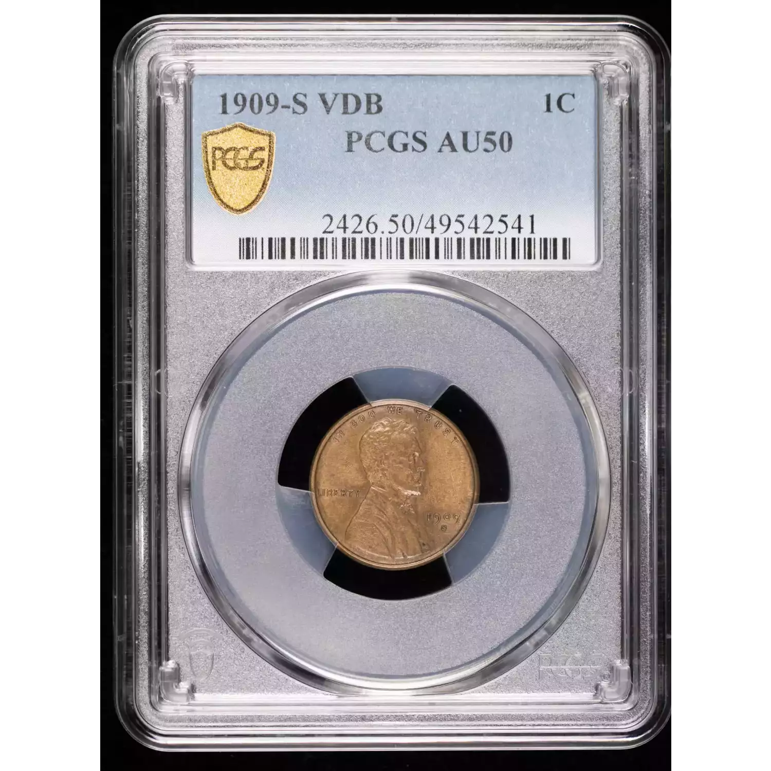 1909-S VDB Small Cents Lincoln, Wheat Ears Reverse PCGS AU-50 BN - Hertel's Coins Inc.