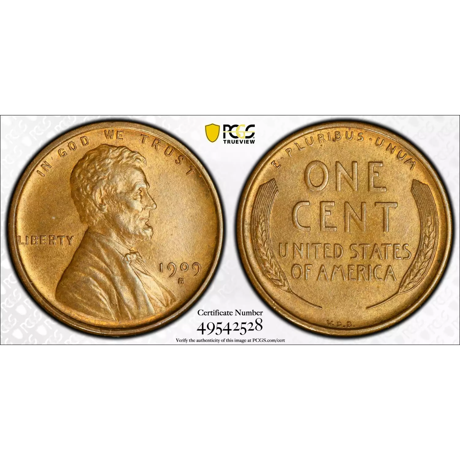 1909-S VDB Small Cents Lincoln, Wheat Ears Reverse PCGS MS-63 BN ...