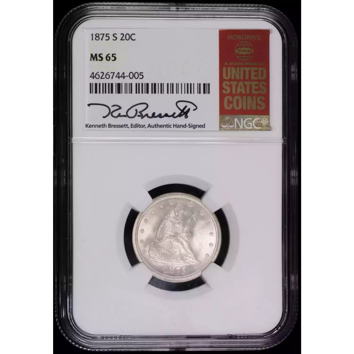 1875-S Seated Liberty Twenty Cents NGC MS-65 RED BOOK LABEL - Hertel's ...
